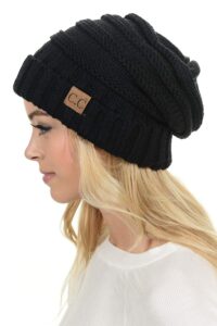 c.c hat-100 oversized baggy slouch thick warm cap hat skully cable knit beanie black