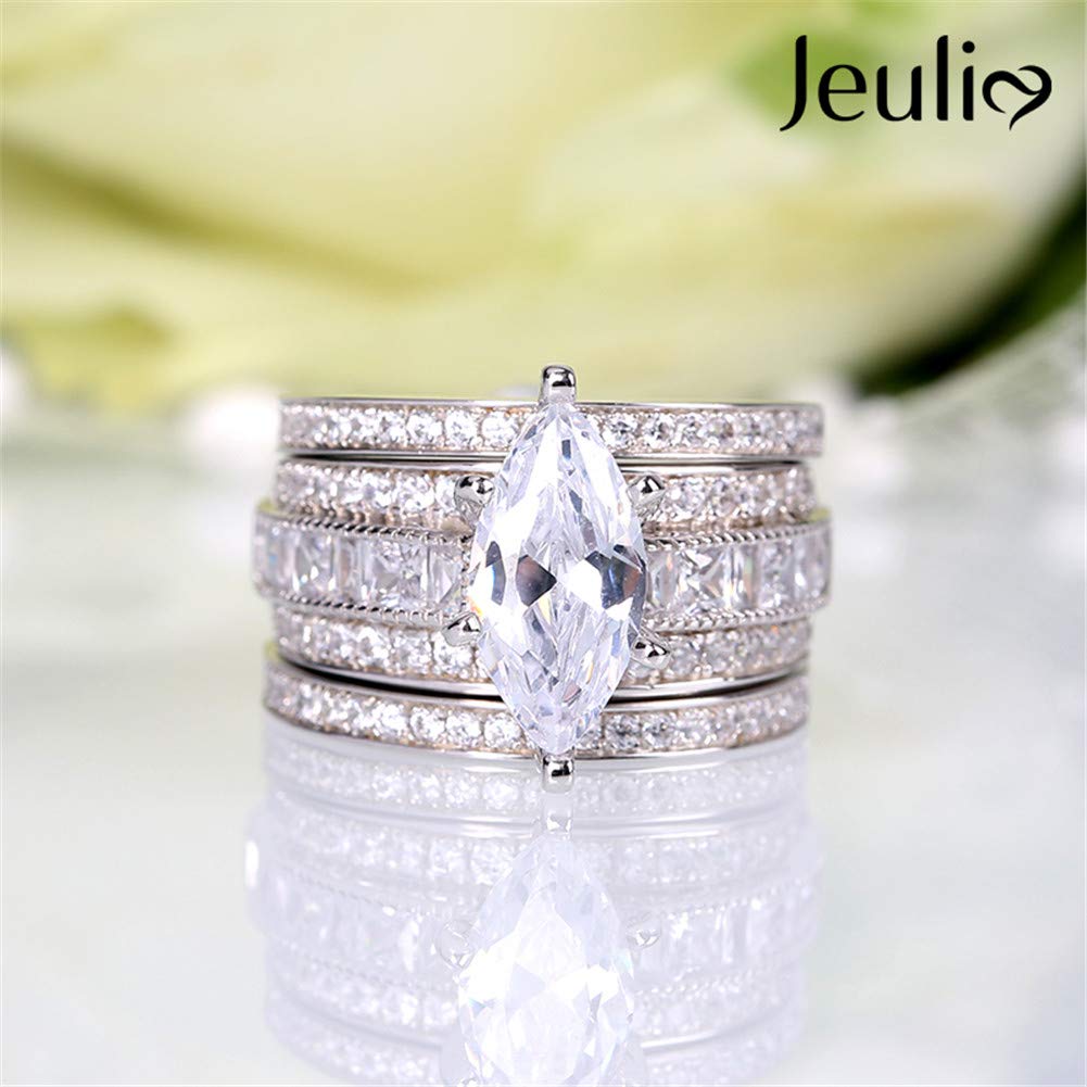 Jeulia 2 Carat 3PC Wedding Ring Set for Women Marquise Cut CZ Engagement Rings Sterling Silver Oval Cubic Zirconia Bridal Set Solitaire Diamond Anniversary Promise Rings for Her with Jewelry Box