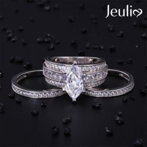 Jeulia 2 Carat 3PC Wedding Ring Set for Women Marquise Cut CZ Engagement Rings Sterling Silver Oval Cubic Zirconia Bridal Set Solitaire Diamond Anniversary Promise Rings for Her with Jewelry Box