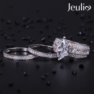 Jeulia 2 Carat 3PC Wedding Ring Set for Women Marquise Cut CZ Engagement Rings Sterling Silver Oval Cubic Zirconia Bridal Set Solitaire Diamond Anniversary Promise Rings for Her with Jewelry Box