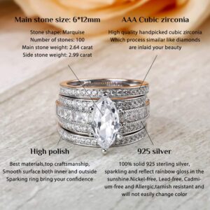 Jeulia 2 Carat 3PC Wedding Ring Set for Women Marquise Cut CZ Engagement Rings Sterling Silver Oval Cubic Zirconia Bridal Set Solitaire Diamond Anniversary Promise Rings for Her with Jewelry Box