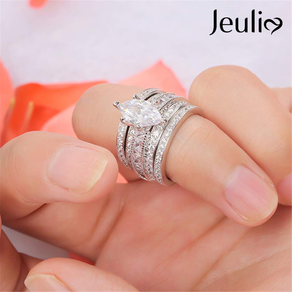 Jeulia 2 Carat 3PC Wedding Ring Set for Women Marquise Cut CZ Engagement Rings Sterling Silver Oval Cubic Zirconia Bridal Set Solitaire Diamond Anniversary Promise Rings for Her with Jewelry Box