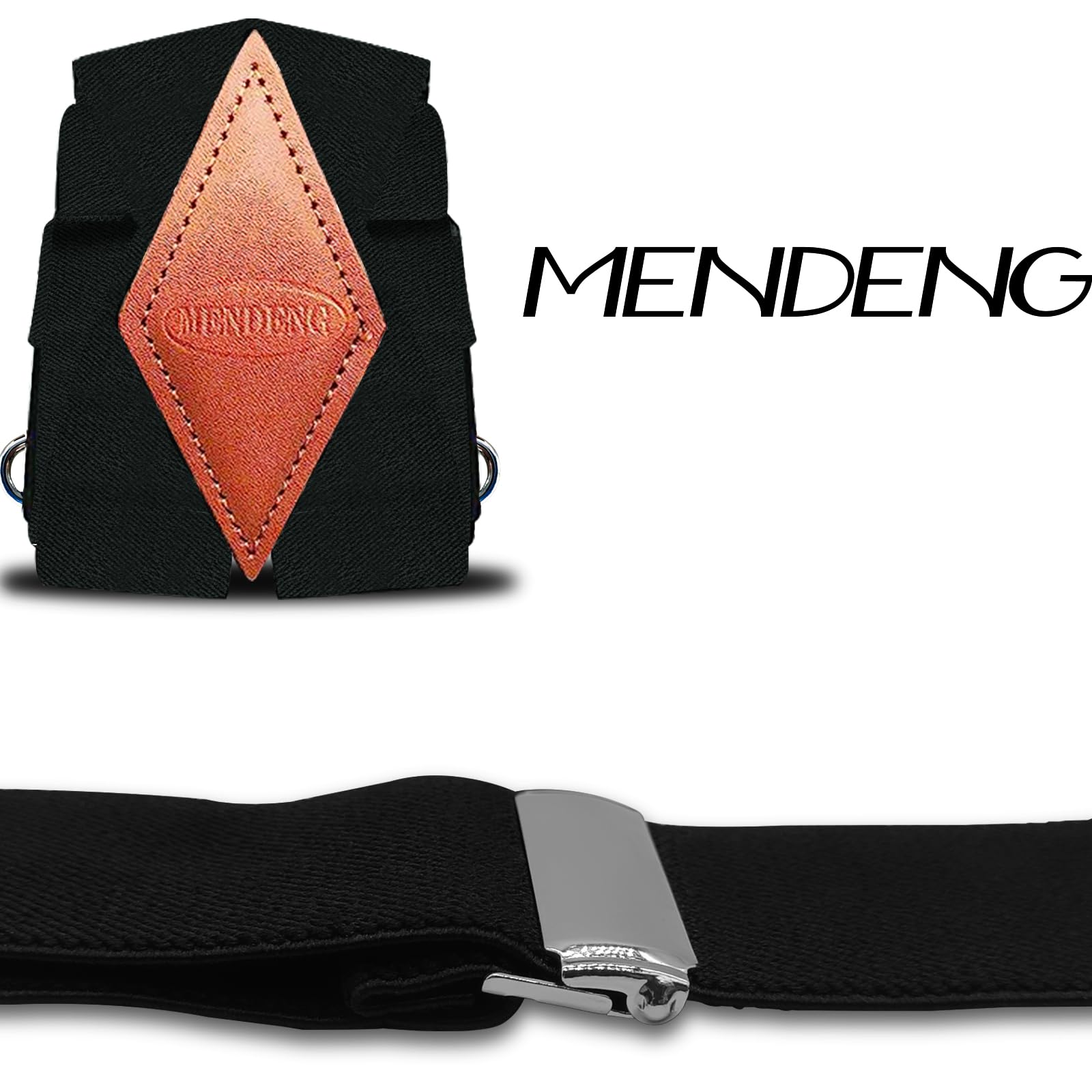 MENDENG Black Suspenders for Men with 4 Snap Hooks Adjustable Braces Groomsmen