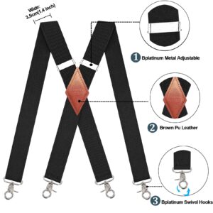 MENDENG Black Suspenders for Men with 4 Snap Hooks Adjustable Braces Groomsmen