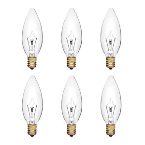 25w b8 incandescent clear chandelier light bulb, torpedo tip, e12 candelabra base, 160 lumens, dimmable, 120v, (6 pack)