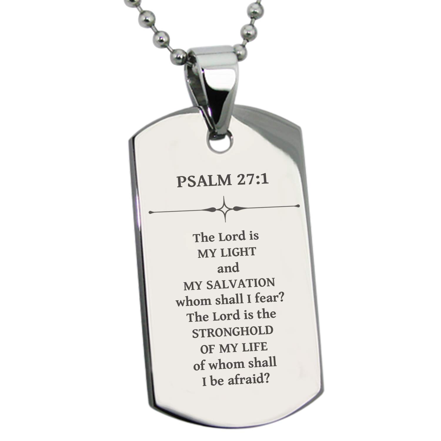 Tioneer Stainless Steel Stronghold of My Life Psalm 27:1 Dog Tag Pendant Necklace