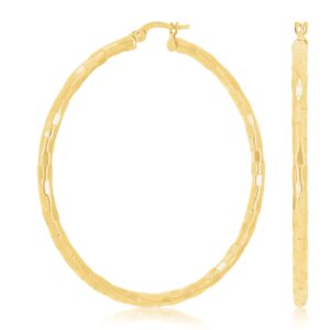 italian 14k yellow gold faceted 2.5mm 1.75" diameter round hoop earrings 3 grams