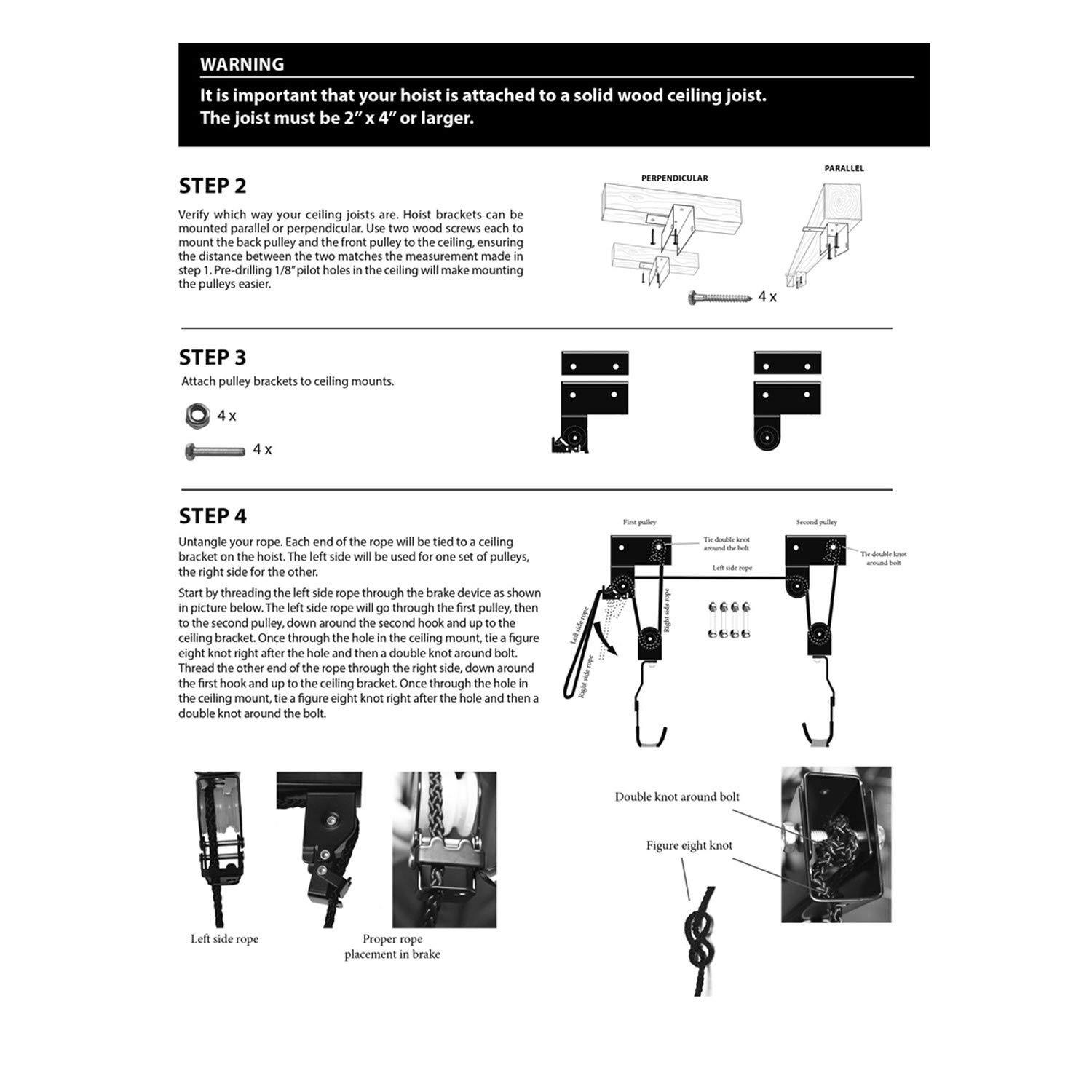 GREAT WORKING TOOLS Kayak Hoist - Kayak Storage Pulley System for Garage, 125 Pound Capacity Ceiling Mount Hoists for Kayak, Bicycle, Paddleboard, Canoe - Heavy Duty Kayak Accessories