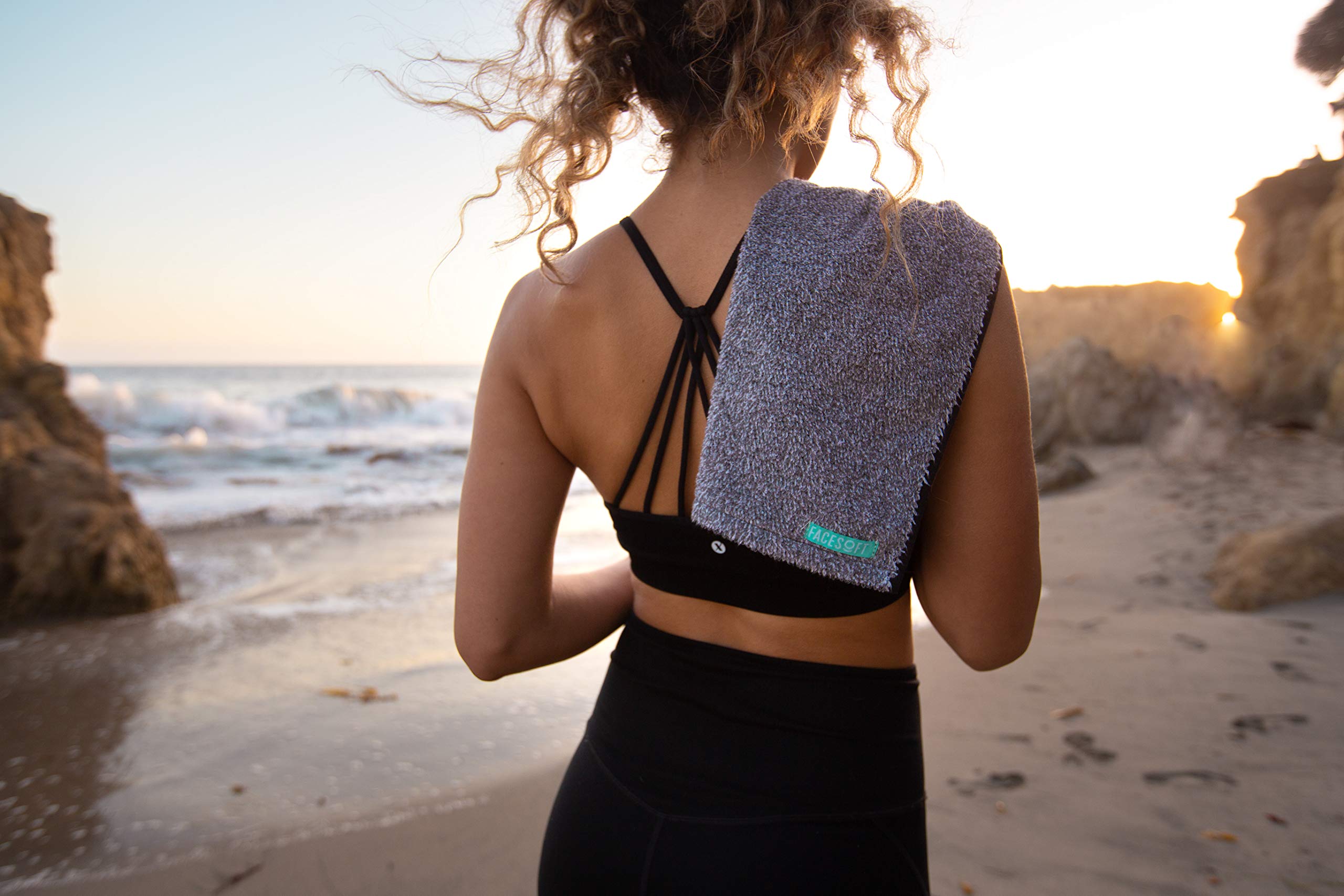 Facesoft Yoga Towel - Infused with Activated Charcoal to Detoxify and Sweat - Made with Eco-Friendly Aqua-Cotton Yarn - Biodegradable and Sustainable - All Ages