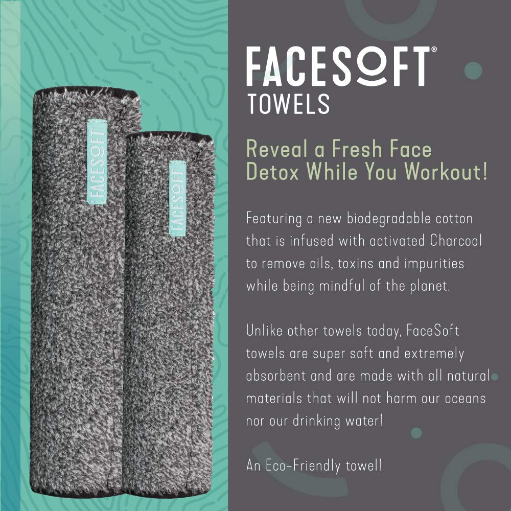 Facesoft Yoga Towel - Infused with Activated Charcoal to Detoxify and Sweat - Made with Eco-Friendly Aqua-Cotton Yarn - Biodegradable and Sustainable - All Ages