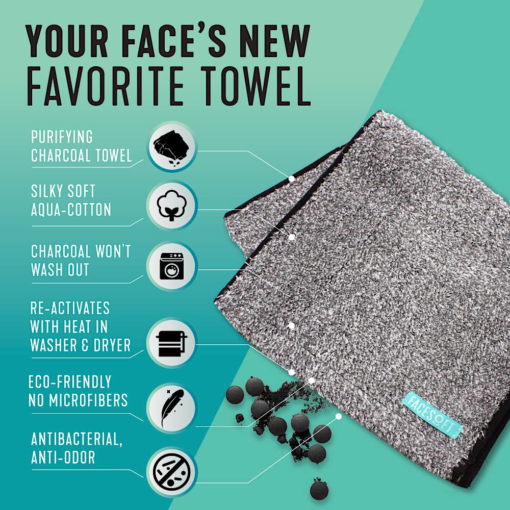 Facesoft Yoga Towel - Infused with Activated Charcoal to Detoxify and Sweat - Made with Eco-Friendly Aqua-Cotton Yarn - Biodegradable and Sustainable - All Ages