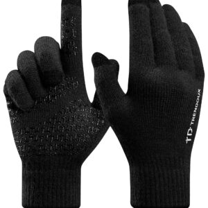 TRENDOUX Gloves Women Men, Winter Touch Screen Glove, Texting Running Driving - Anti-Slip Grip - Thermal Lining - Stretchy Material - Knitted Warm Glove Computer in Cold Weather Black - L