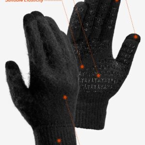 TRENDOUX Gloves Women Men, Winter Touch Screen Glove, Texting Running Driving - Anti-Slip Grip - Thermal Lining - Stretchy Material - Knitted Warm Glove Computer in Cold Weather Black - L