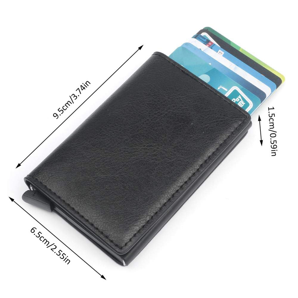 CHJGLNL Slim Wallet for Men with Money Clip,Pop Up Wallet RFID Blocking Aluminum Automatic Credit Card Holder Case Minimalist Leather Smart Wallet (Black)