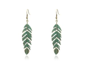 handmade boho lightweight statement retro leaf plant drop earrings with detailed texture pendant for women girls best holiday gifts (green)