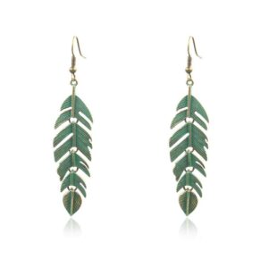 Handmade Boho Lightweight Statement Retro Leaf Plant Drop Earrings with Detailed Texture Pendant for Women Girls Best Holiday Gifts (Green)