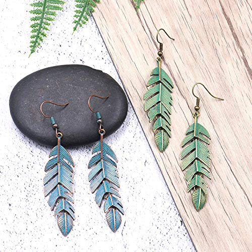 Handmade Boho Lightweight Statement Retro Leaf Plant Drop Earrings with Detailed Texture Pendant for Women Girls Best Holiday Gifts (Green)