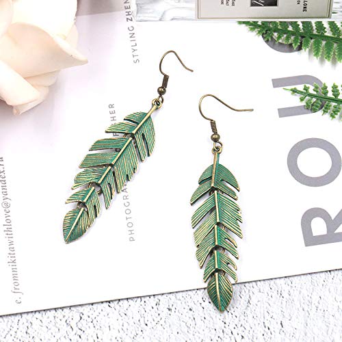 Handmade Boho Lightweight Statement Retro Leaf Plant Drop Earrings with Detailed Texture Pendant for Women Girls Best Holiday Gifts (Green)