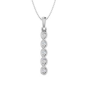 finerock 0.16 ctw channel set diamond ladies vertical bar pendant in 10k white gold (silver chain included)