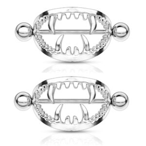 Pierced Owl Gothic Fangs Barbell Nipple Shields, Sold as a Pair