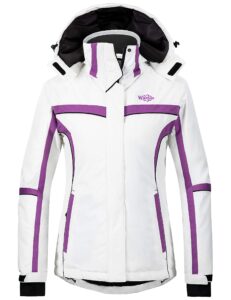 wantdo women's winter printed waterproof ski jacket raincoat with hood white l