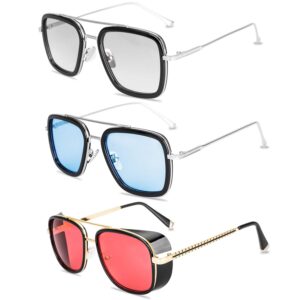 tony stark sunglasses retro aviator sunglasses square metal frame iron man sunglasses (tony stark same color and spiderman the same color)