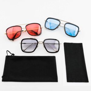 Tony Stark Sunglasses Retro Aviator Sunglasses Square Metal Frame Iron Man Sunglasses (Tony Stark Same Color AND Spiderman the Same Color)