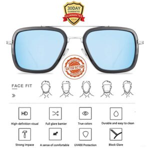 Tony Stark Sunglasses Retro Aviator Sunglasses Square Metal Frame Iron Man Sunglasses (Tony Stark Same Color AND Spiderman the Same Color)