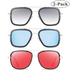 Tony Stark Sunglasses Retro Aviator Sunglasses Square Metal Frame Iron Man Sunglasses (Tony Stark Same Color AND Spiderman the Same Color)