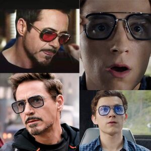 Tony Stark Sunglasses Retro Aviator Sunglasses Square Metal Frame Iron Man Sunglasses (Tony Stark Same Color AND Spiderman the Same Color)