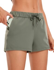 crz yoga stretch shorts for women work casual 2.5'' - athletic shorts with pockets for workout travel hiking golf grey sage medium