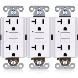 gfci outlet 20 amp [3-pack], non-tamper-resistant gfi duplex receptacles with led indicator, self-test ground fault circuit interrupter, etl listed, white, 3 piece