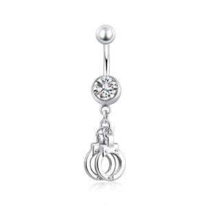 lenacou belly button rings 14g surgical steel handcuffs cz dangle navel piercing body jewelry