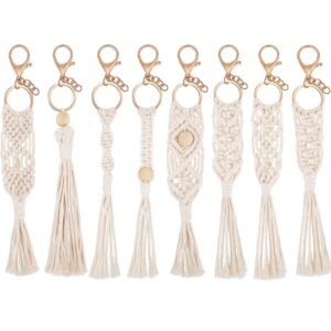 willbond 8 pieces mini macrame keychains boho macrame bag tassels handcrafted accessory for car key purse phone wallet gift party supplies