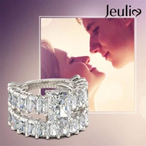 Jeulia 2 PC Wedding Ring Set 3.85 ct Radiant Cut Solitaire Engagement Ring for Women 925 Silver Ring Cubic Zirconia Diamond Eternity Bands Anniversary Promise Ring Bridal Set withJewelry Box (5)