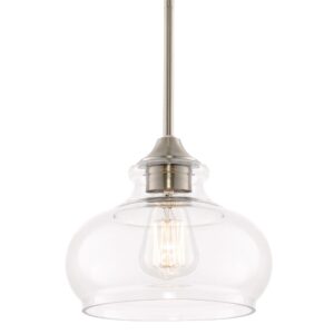 kira home harlow 9" modern industrial farmhouse/schoolhouse/rustic pendant light with clear glass shade, adjustable hanging height, brushed nickel finish