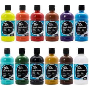 mont marte signature acrylic color paint set, 12 x 16.9oz (500ml), semi-matte finish, 12 colors, suitable for canvas, wood, fabric, leather, cardboard, paper, mdf and crafts