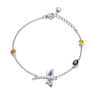 aoboco sterling silver dragonfly bracelet embellished with crystals from austria, adorable insects in the garden series, anniversary birthday multicolor dragonfly jewelry gifts for women-1