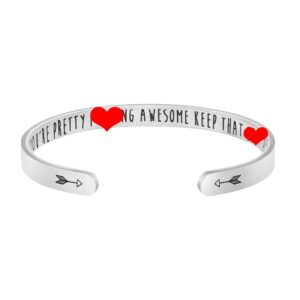 joycuff inspirational funny bracelet for women sister girlfriend wife mom daughter mantra cuff you're pretty keep that up