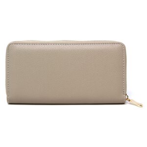 me plus women fashion solid color faux leather pu long wallet with zipper closure card slots zippered coin pouch (beige)