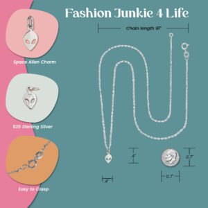 FashionJunkie4Life Sterling Silver Alien Necklace, 18" Cable Chain | Birthday Gifts for Women