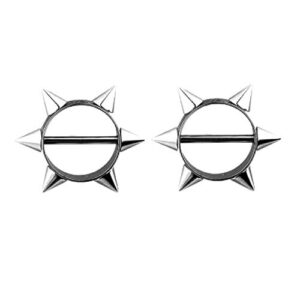 pierced owl spikes nipple barbell shields, sold as a pair