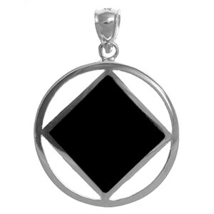 narcotics anonymous (na) symbol - sterling silver pendant, na symbol square with black enamel inlay, large size