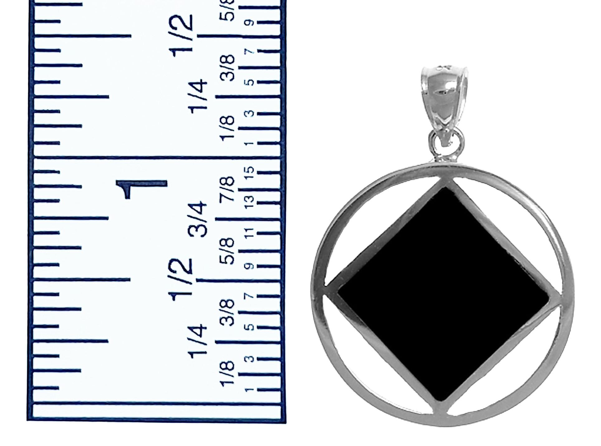 Narcotics Anonymous (NA) Symbol - Sterling Silver Pendant, NA Symbol Square with Black Enamel Inlay, Large Size