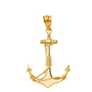 certified 10k yellow gold twisted style nautical rope fouled anchor charm pendant