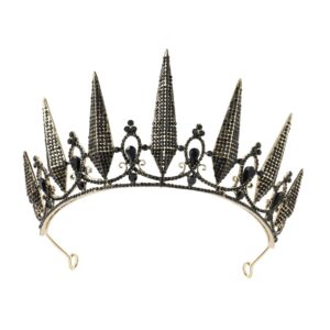 sweetv gothic crown pageant tiara for women, black queen tiaras and crowns, witch costume party accessories for wedding halloween prom