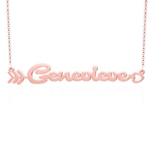 loenme jewelry genevieve name necklace of rose gold plated custom made with arrow love heart sterling silver personalized bridesmaid gift