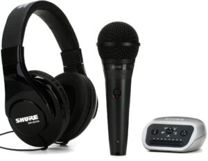 shure digital recording kit with pga58 microphone, srh240a headphones and mvi audio interface, black, silver (p58-cn-240-mvi)