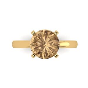 clara pucci 3.0 ct round cut solitaire brown champagne simulated diamond bridal designer anniversary engagement ring in 14k yellow gold