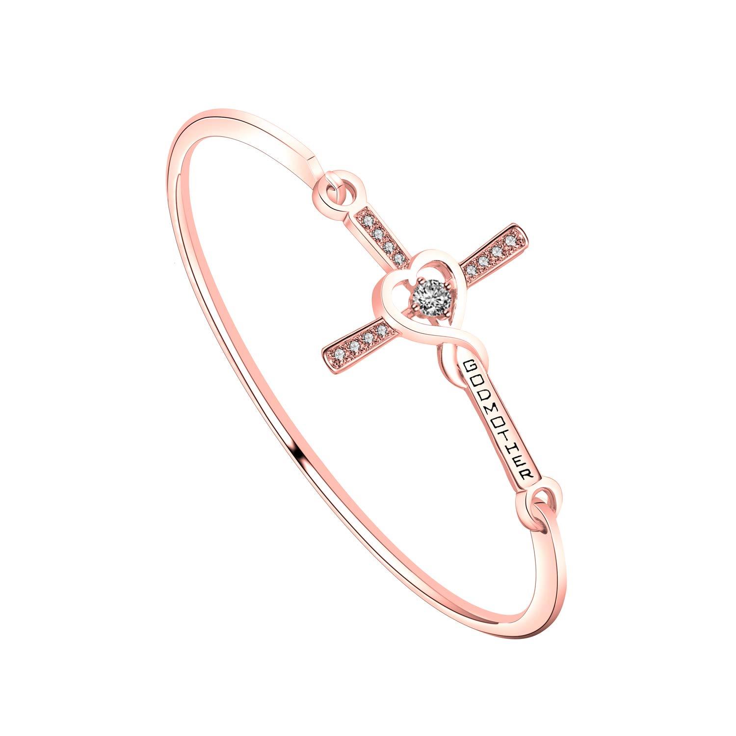 WUSUANED Infinity Love Heart Cross Bracelet Godmother Jewelry For Godmothers Baptism Gift For Godmother (Godmother rose gold)